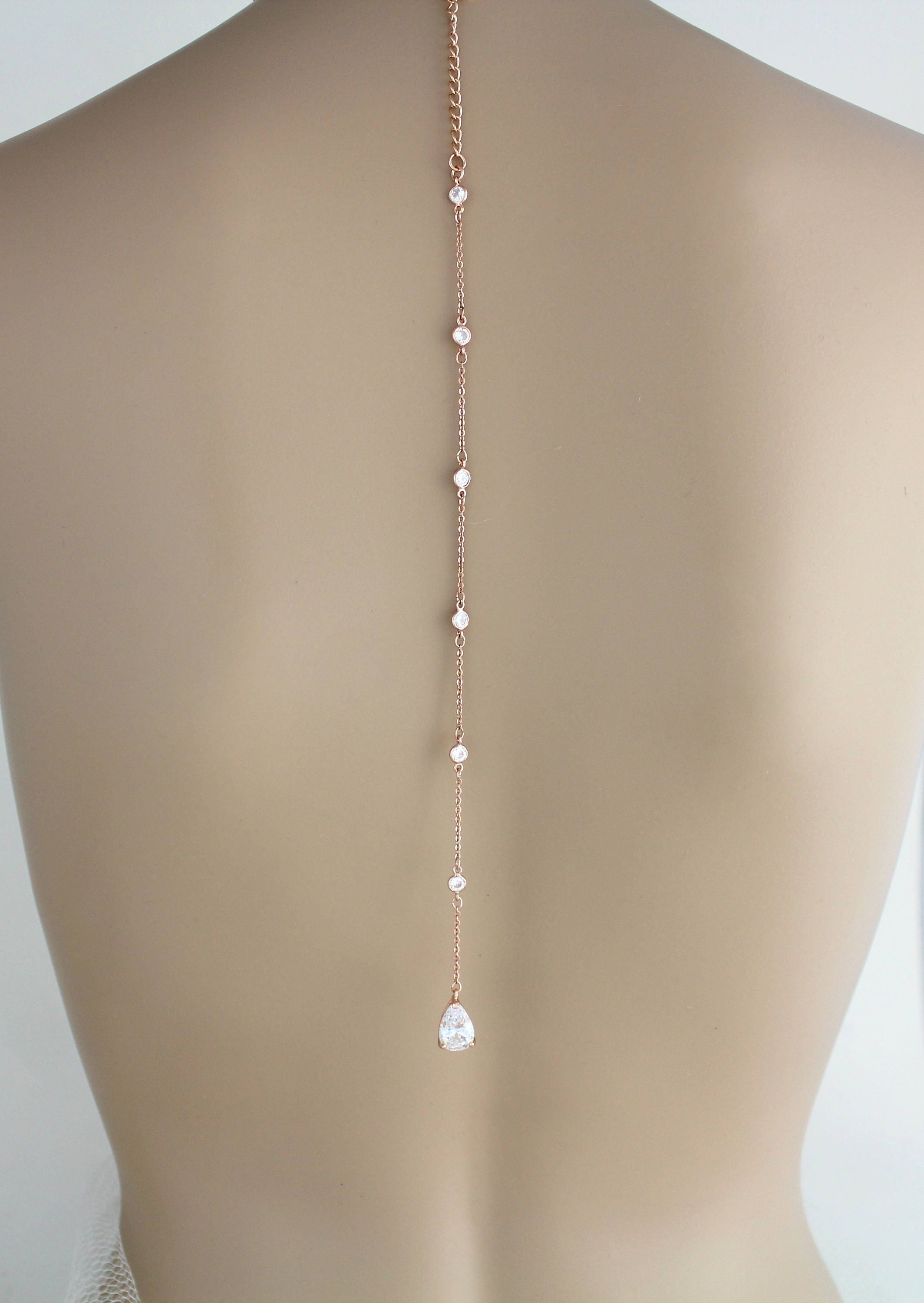 Bridal Back Necklace Rose Gold Backdrop Necklace Bridal Etsy Canada