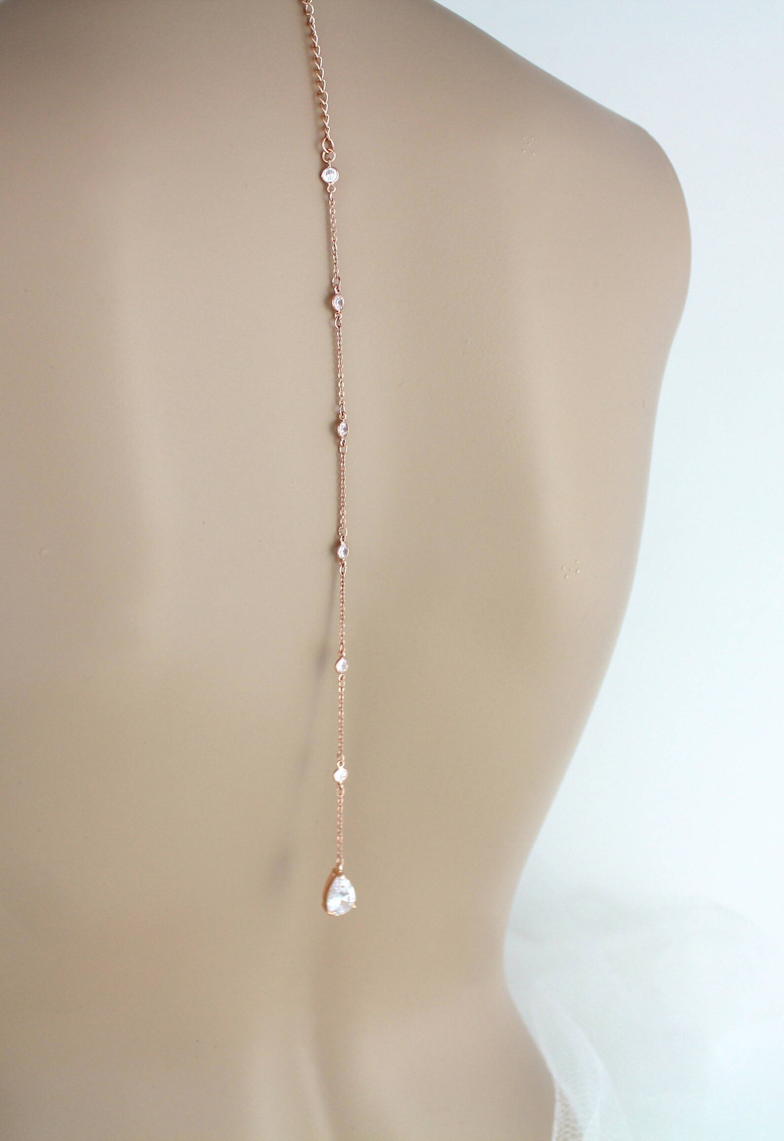 Bridal Back Necklace Rose Gold Backdrop Necklace Bridal Etsy Canada