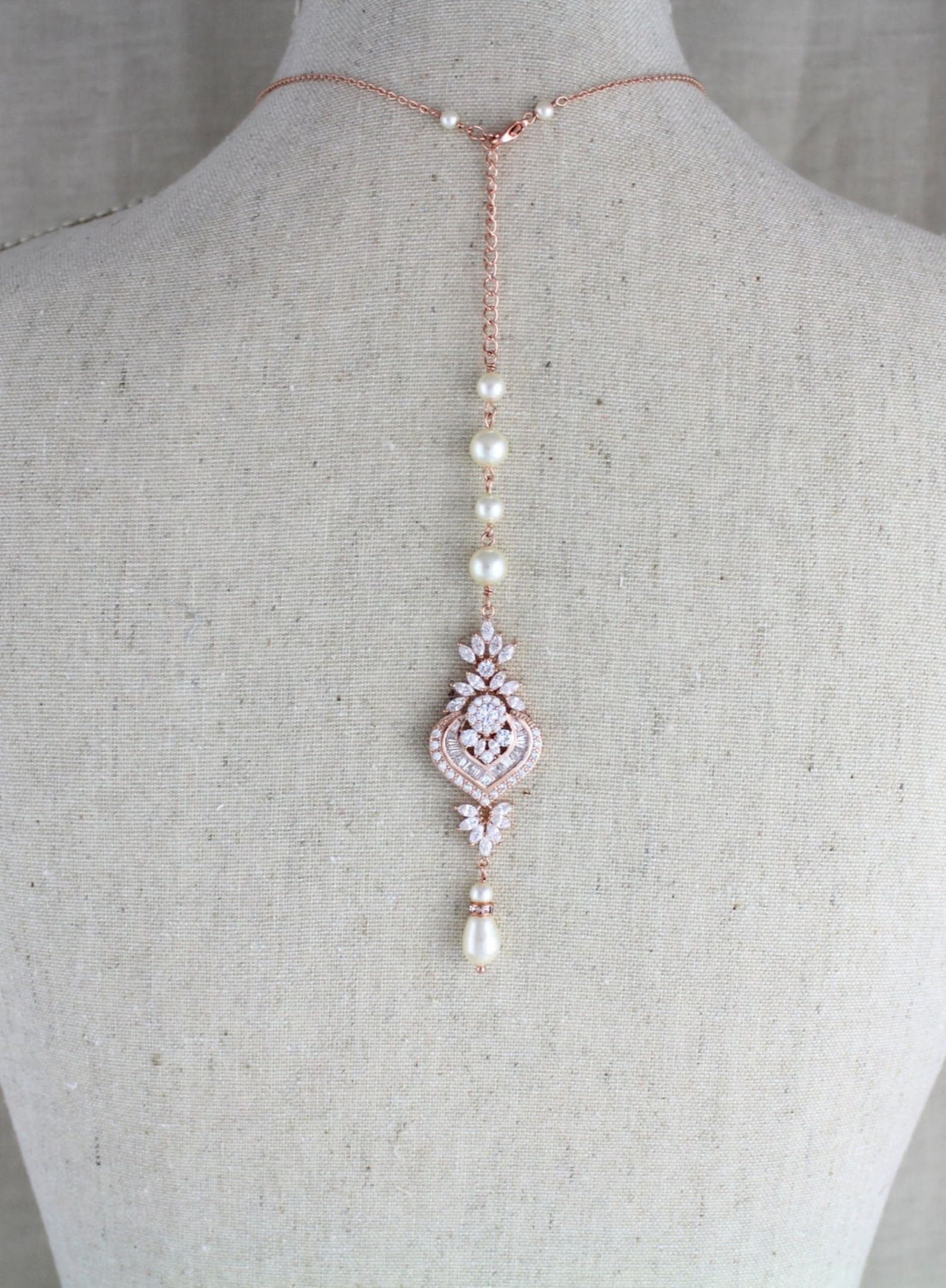 Bridal Backdrop Necklace Bridal Jewelry Rose Gold Back Drop Necklace ...