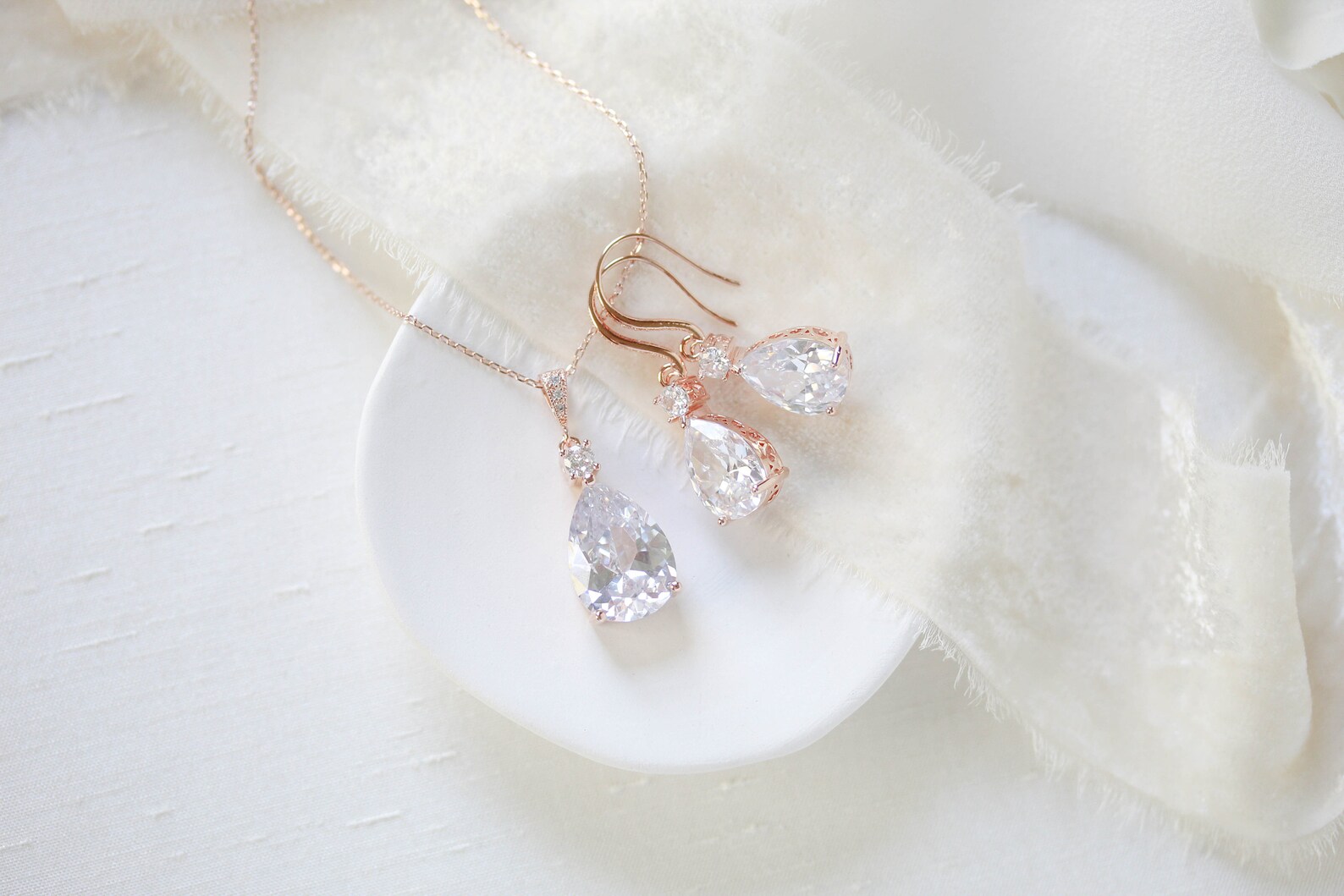 Rose Gold Bridal Jewelry Set Rose Gold Bridal Necklace Set - Etsy
