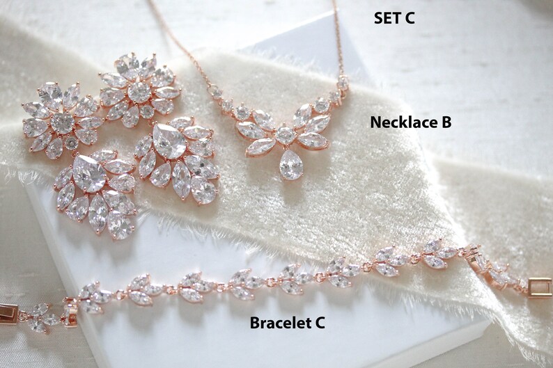 Rose Gold Bridal Jewelry Set, Rose Gold Earrings for Bride, Wedding ...