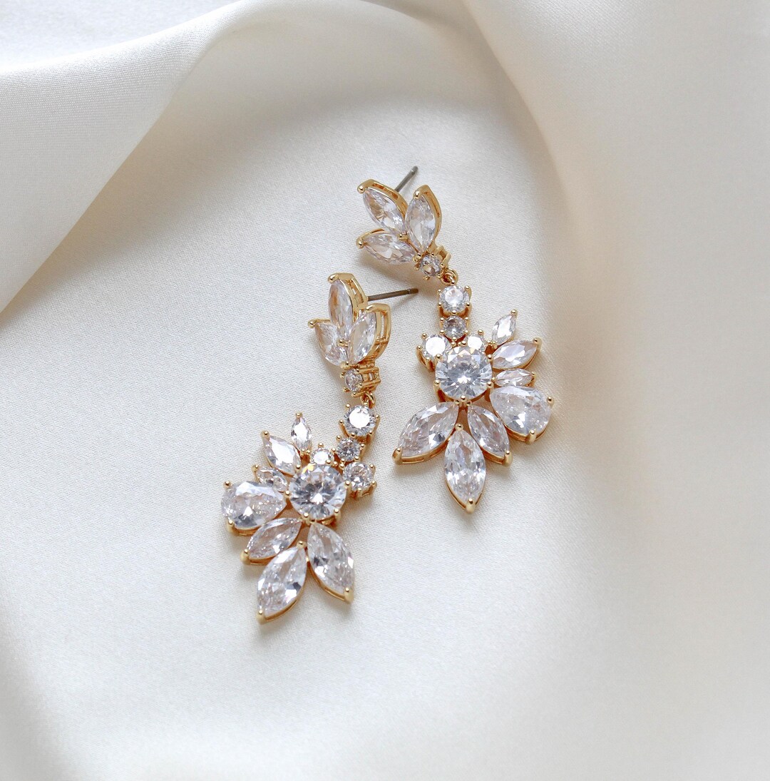 Gold Bridal Earrings, Crystal Wedding Earrings, Bridal Jewelry for ...
