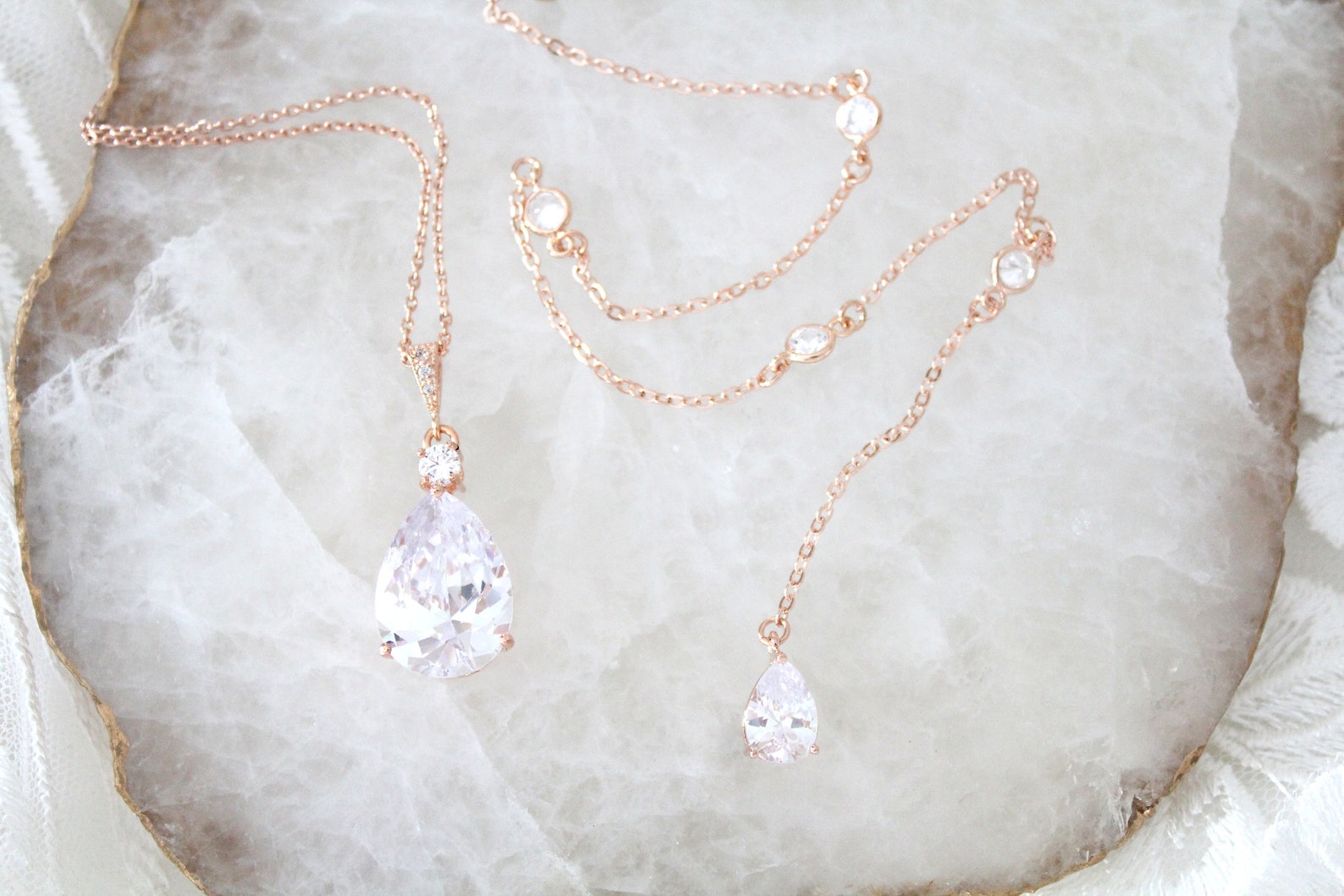 Bridal Back Necklace Rose Gold Backdrop Necklace Bridal - Etsy Canada