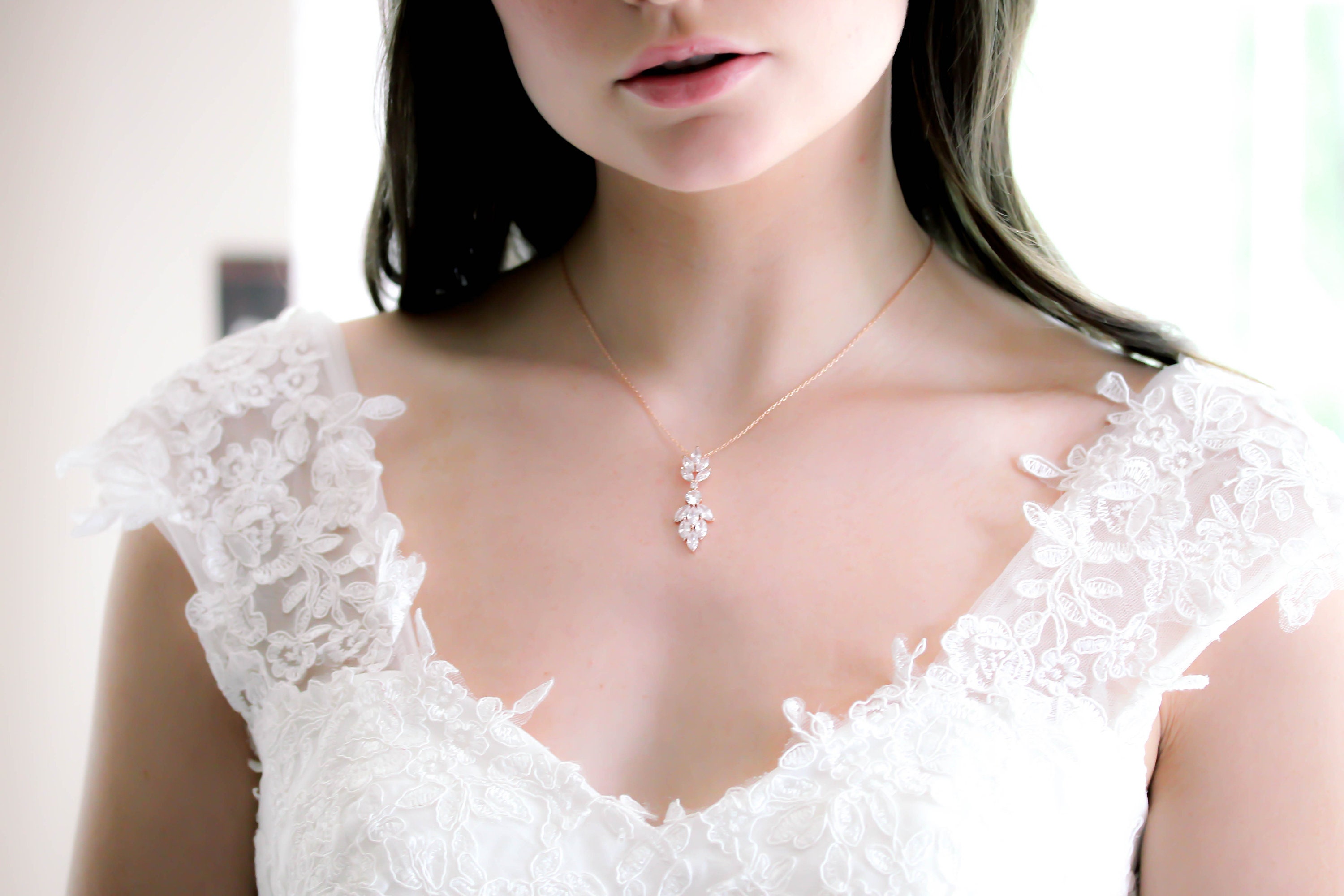 Rose Gold Backdrop Necklace Bridal Jewelry Rose Gold Bridal Etsy