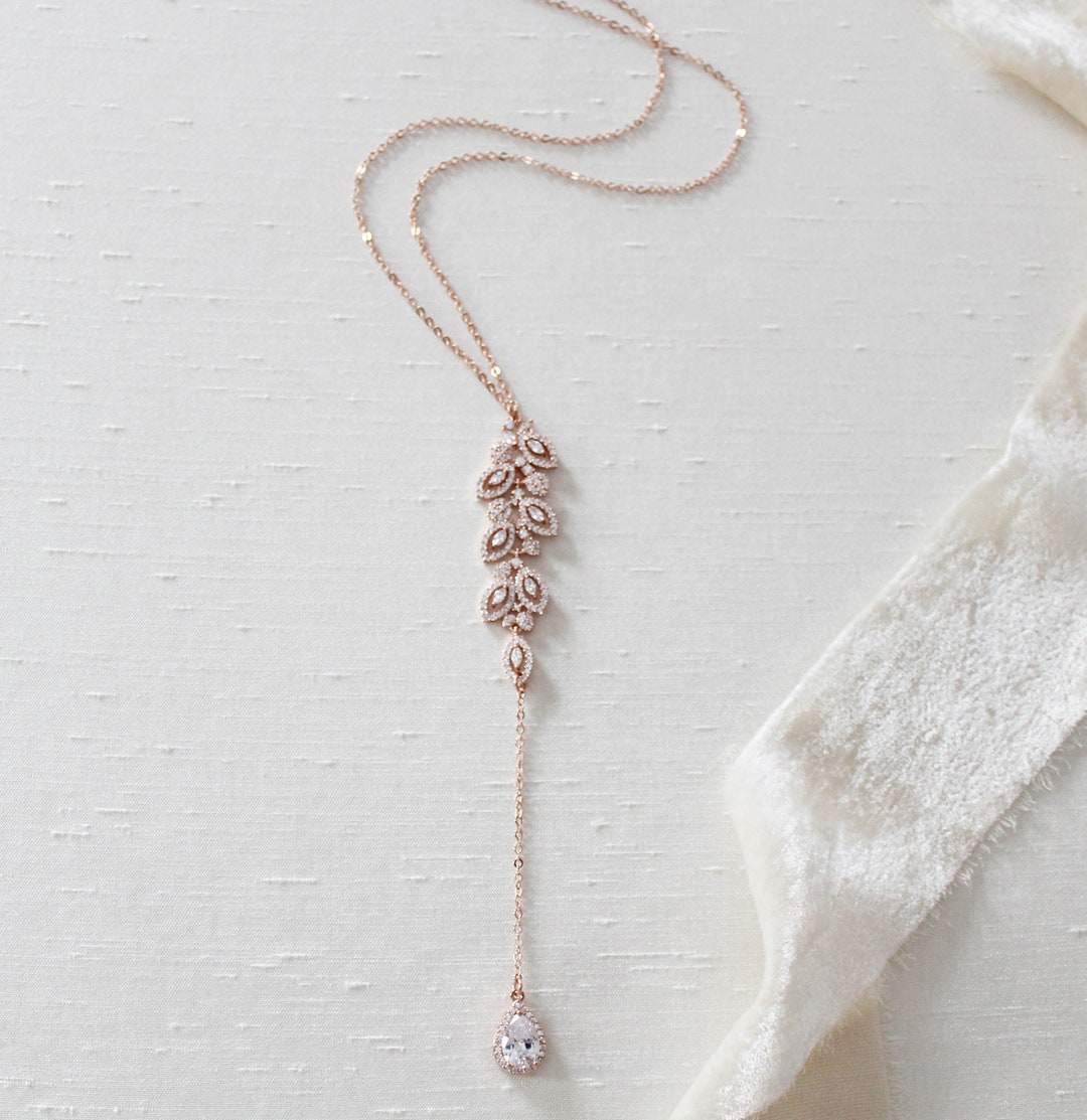 Rose Gold Back Necklace Dainty Bridal Backdrop Necklace Bridal Back ...