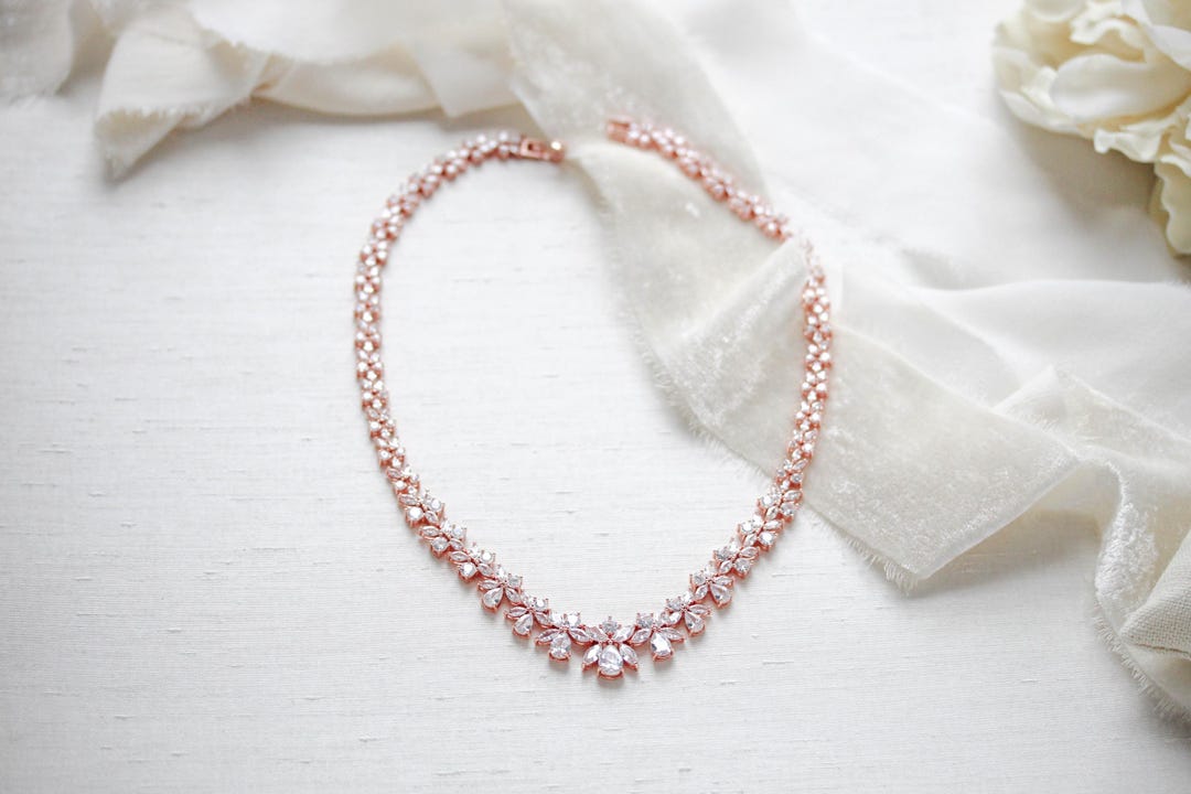 Rose Gold Bridal Necklace, Choker Wedding Necklace, Bridal Jewelry ...