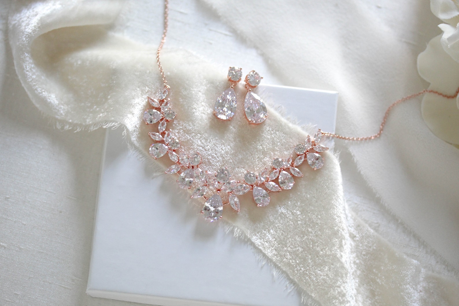 Rose Gold Wedding Jewelry Set, Rose Gold Necklace Set, Rose Gold Bridal ...