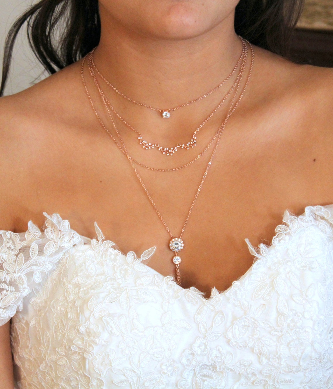 Rose Gold Layering Necklace Rose Gold Choker Necklace Layered Etsy
