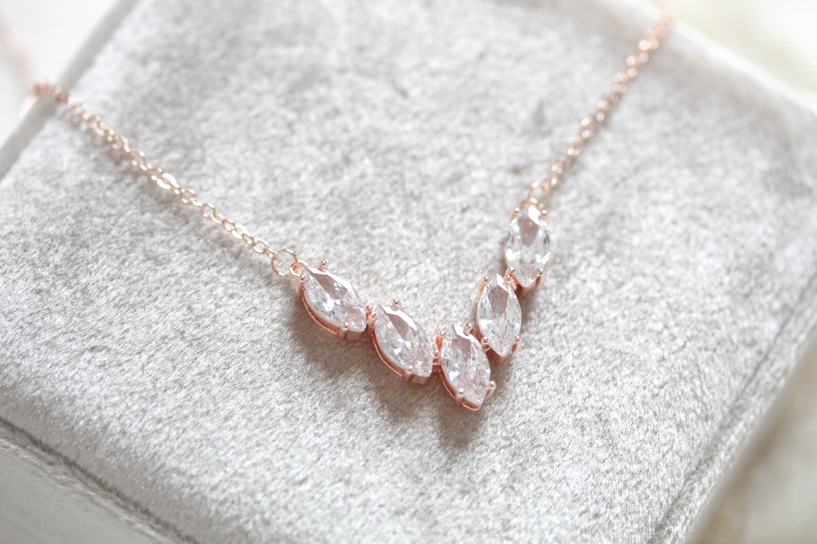 Simple Rose Gold Bridal Necklace Bridal Jewelry Crystal - Etsy