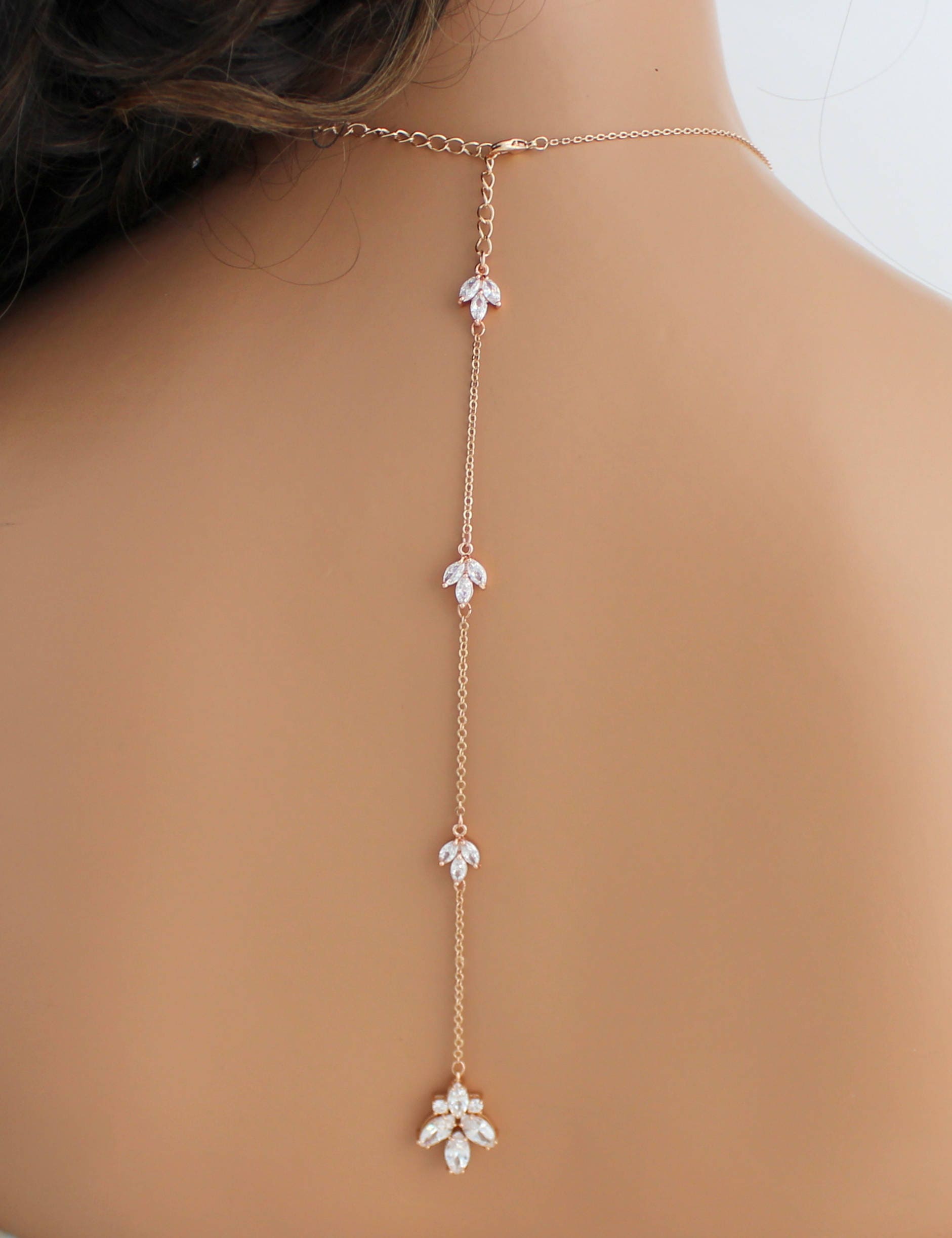 Rose Gold Back Necklace Bridal Backdrop Necklace Rose Gold - Etsy UK