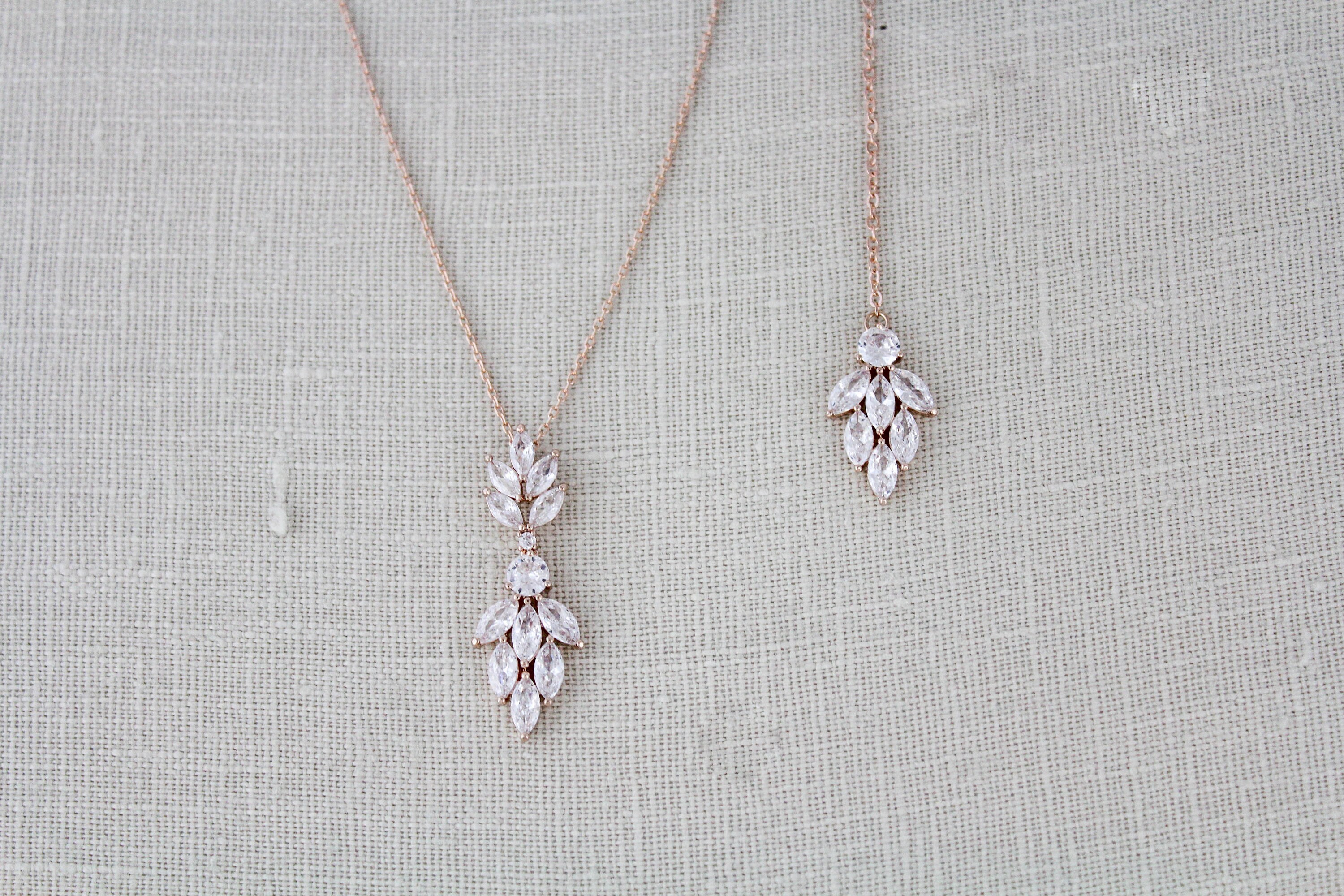 Rose Gold Backdrop Necklace Bridal Jewelry Rose Gold Bridal Etsy