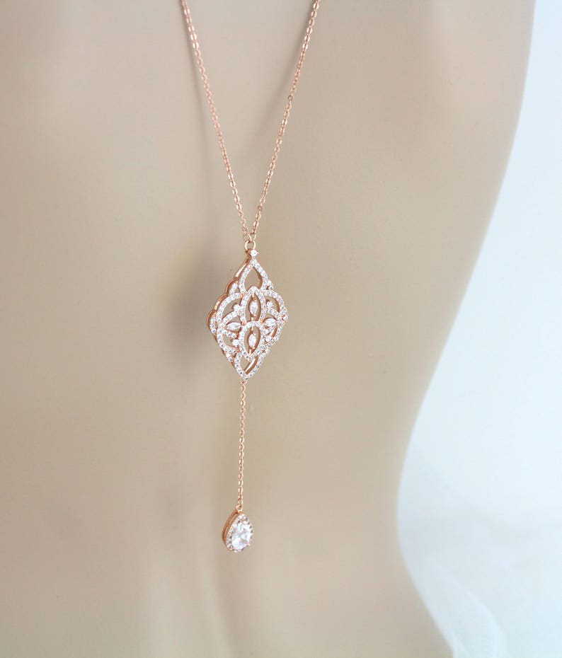 Rose Gold Back Necklace Bridal Necklace Bridal Jewelry Rose Gold ...