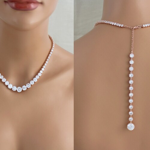 Rose Gold Backdrop Necklace Bridal Back Drop Necklace Bridal Etsy