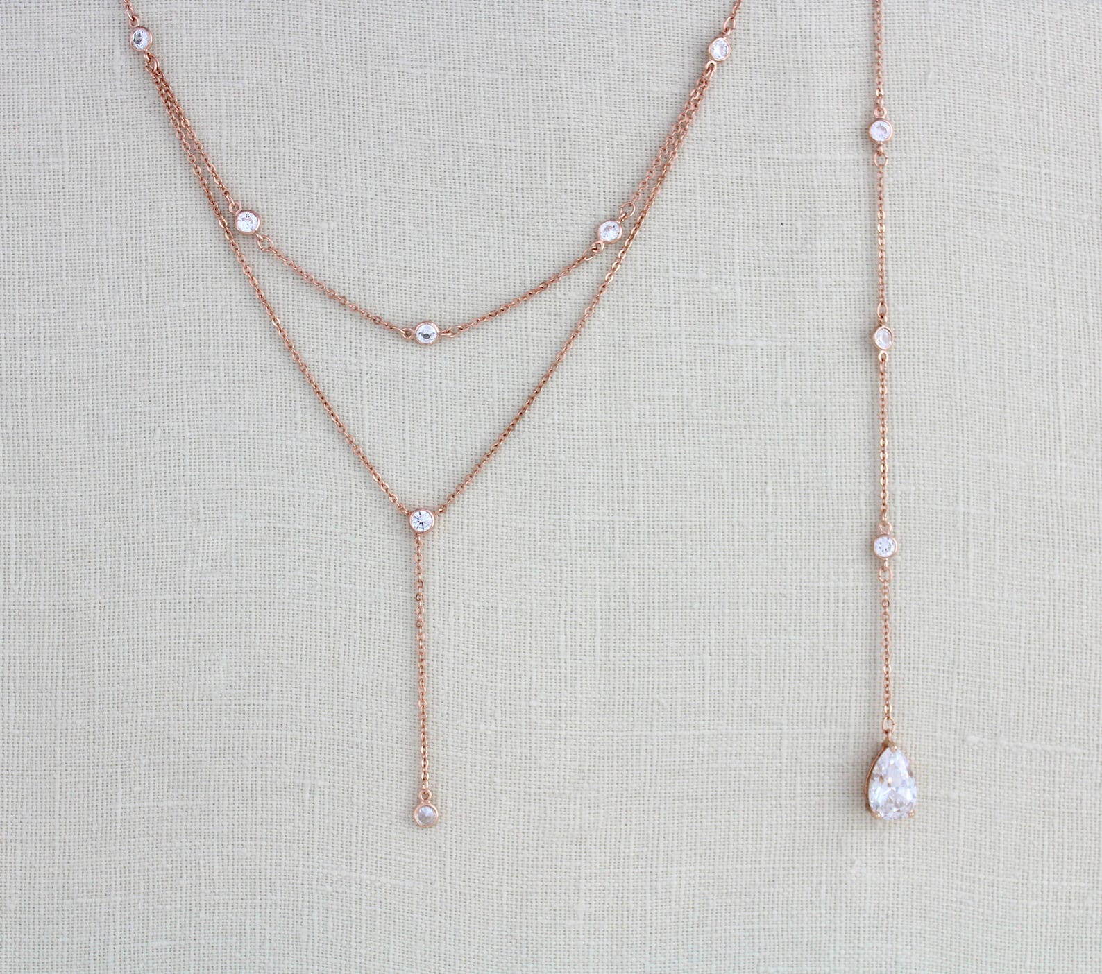 Backdrop Necklace Rose Gold Necklace Bridal Jewelry Back Etsy