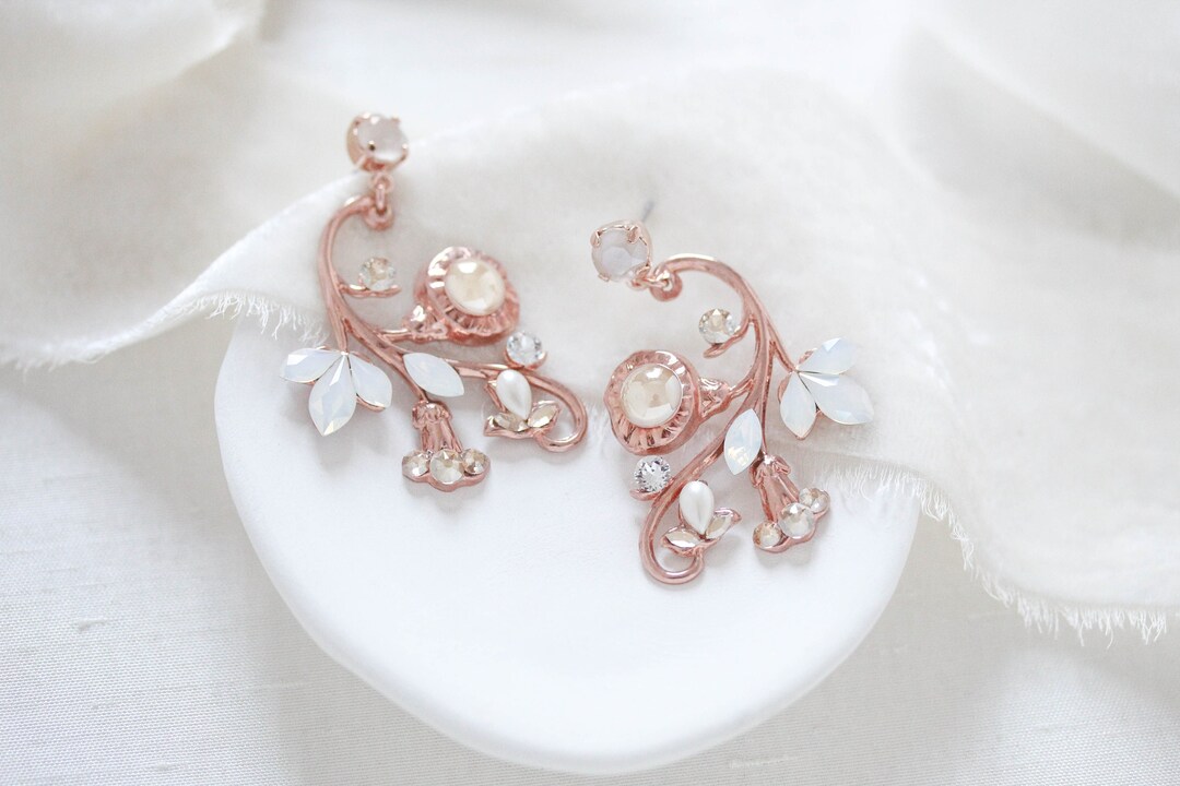 Rose Gold Braut Ohrringe, Brautschmuck, Blumen Hochzeit Ohrringe für ...