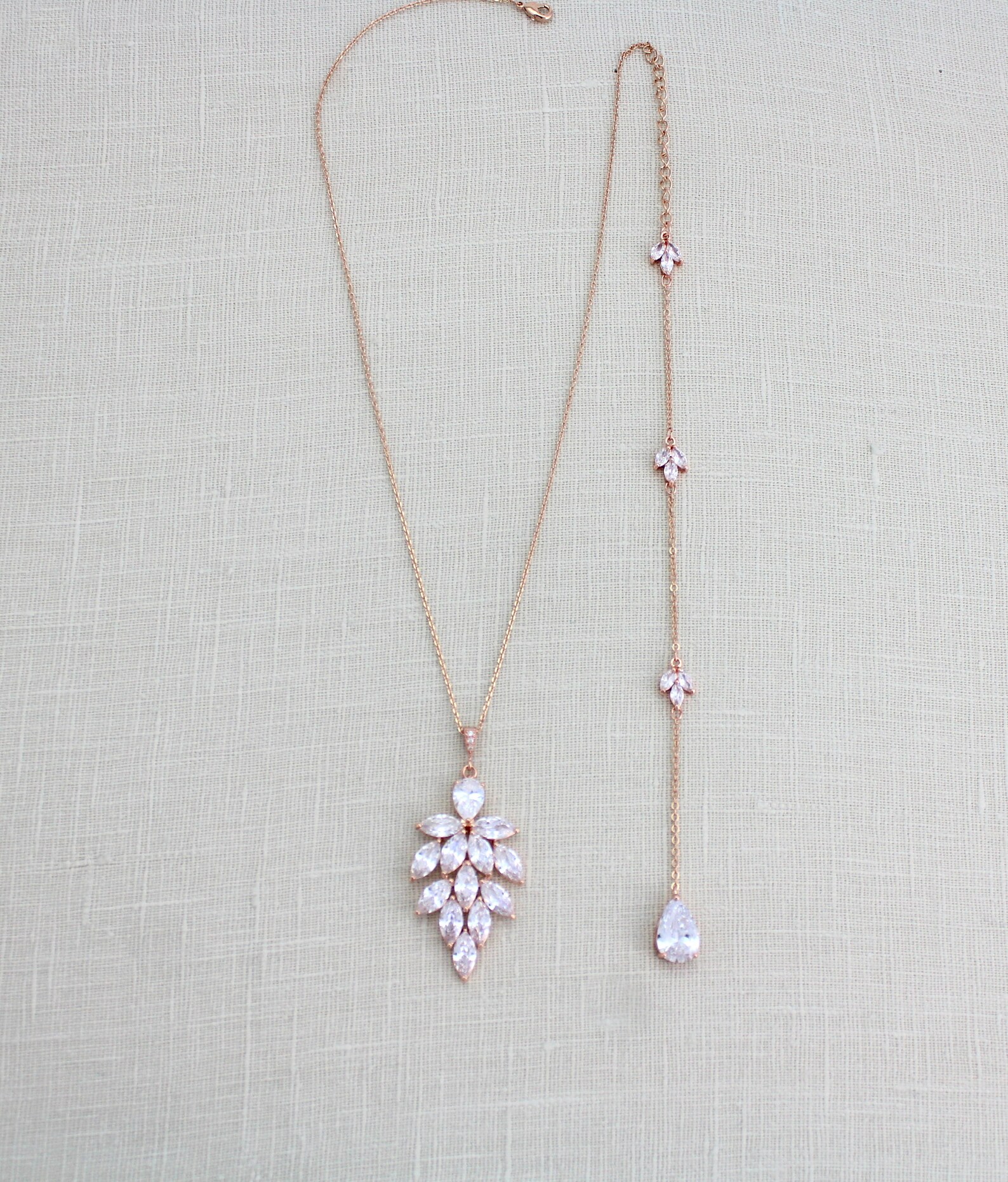 Rose gold back necklace Rose gold necklace Bridal backdrop | Etsy