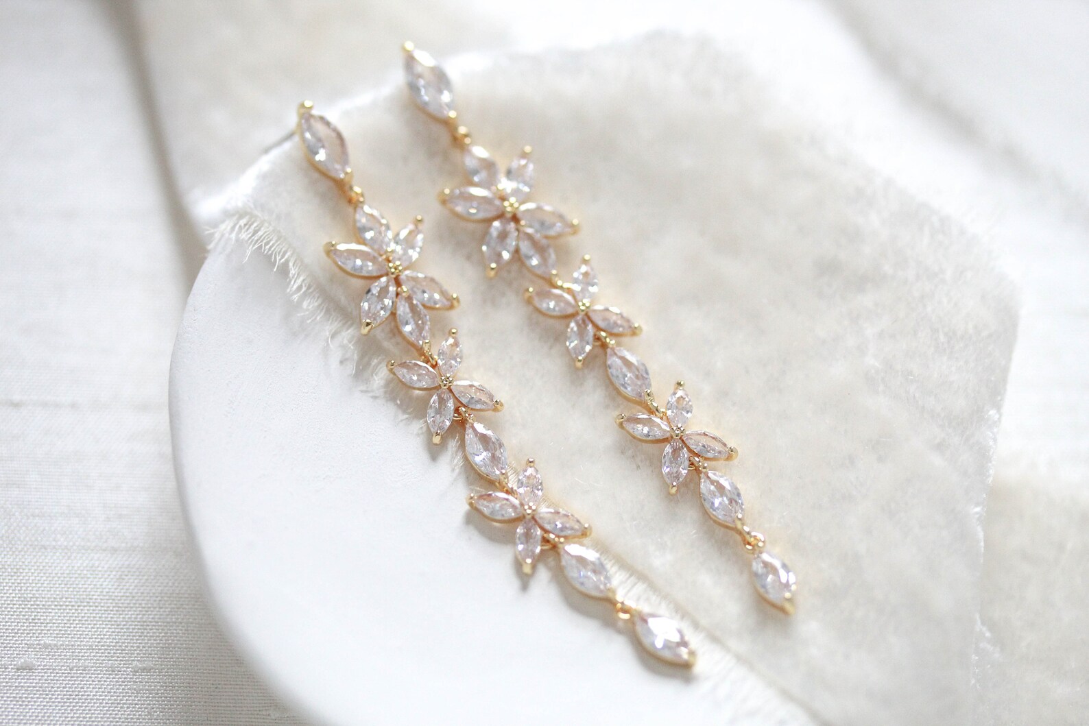 Long Rose Gold Bridal Earrings Bridal Jewelry Crystal - Etsy