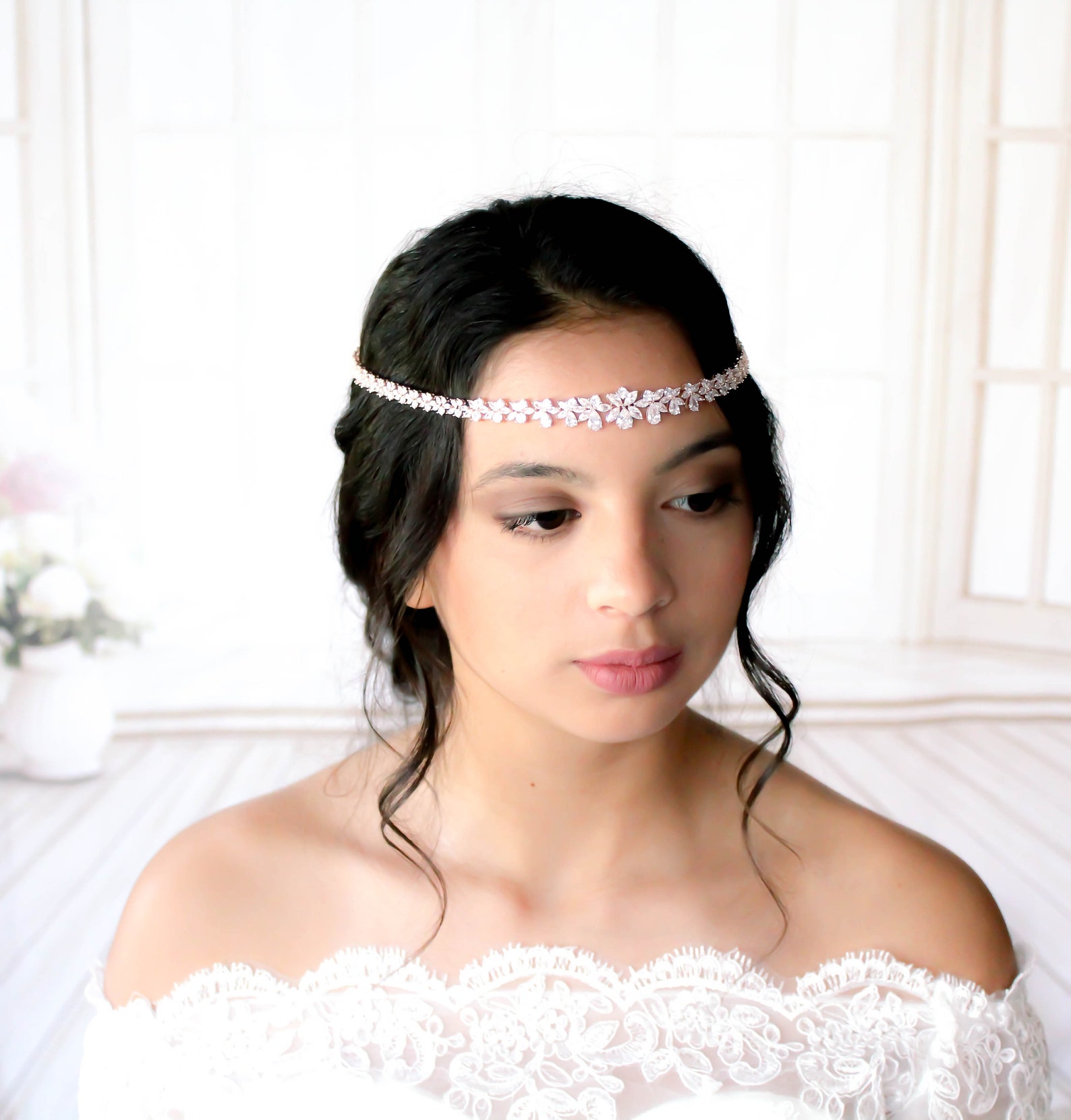 Rose Gold Forehead Piece Bridal Headpiece Wedding Hair - Etsy