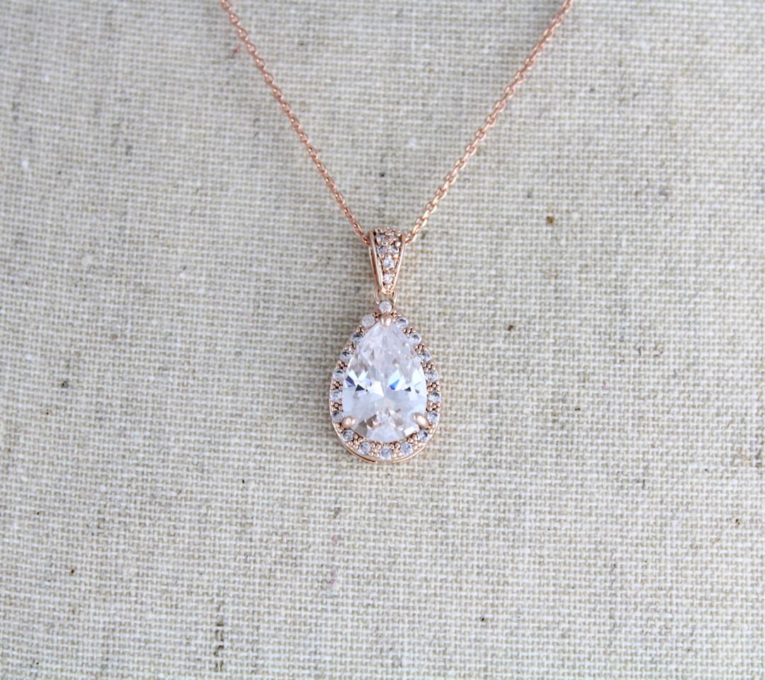 Rose Gold Bridal Necklace, Crystal Wedding Necklace, Rose Gold ...