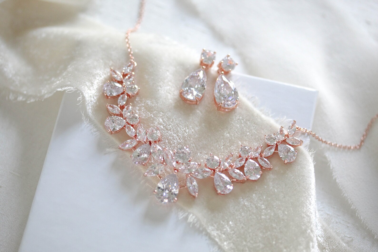 Rose Gold Wedding Jewelry Set, Rose Gold Necklace Set, Rose Gold Bridal ...