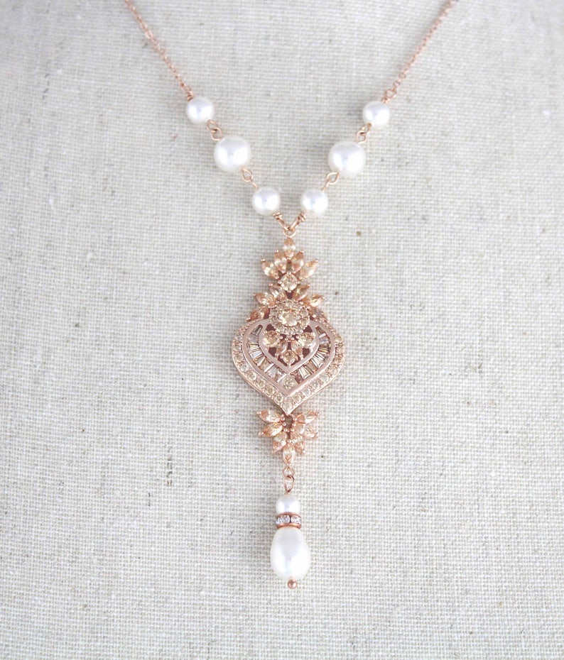 Bridal Backdrop Necklace Rose Gold Backdrop Necklace Morganite Etsy