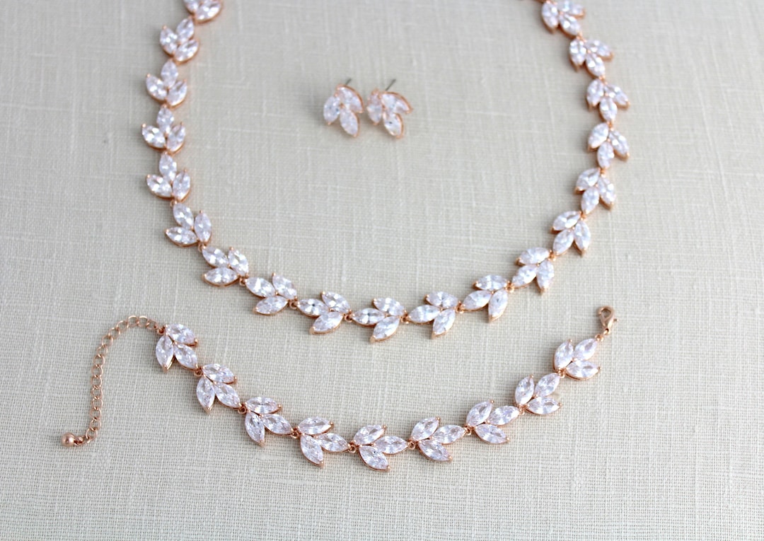 Rose Gold Jewelry Set, Bridal Necklace and Earrings, Wedding Jewelry ...