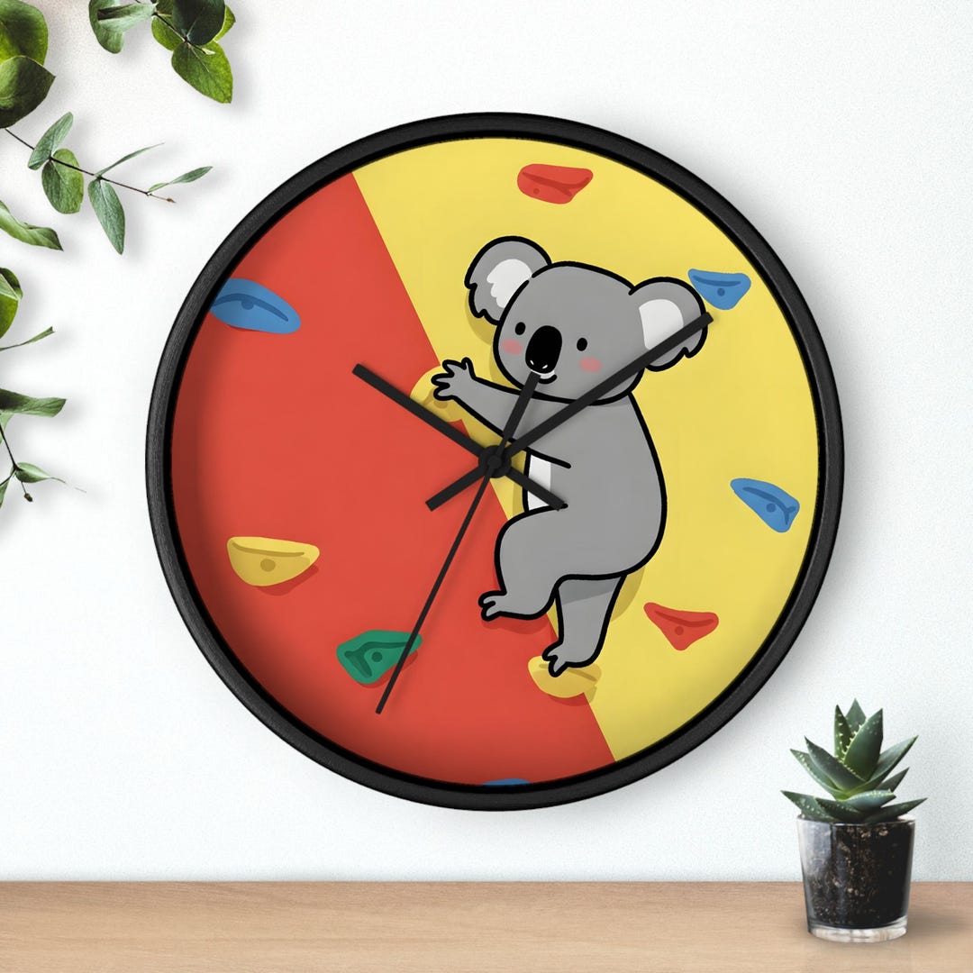 Rock Climbing Wall Clock for Kids Room Gift Koala Cute Decor Bouldering ...