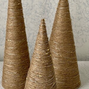Prelit Cone Trees Set of 3 Cone Trees Cone Trees Jute Tree Twine Tree ...