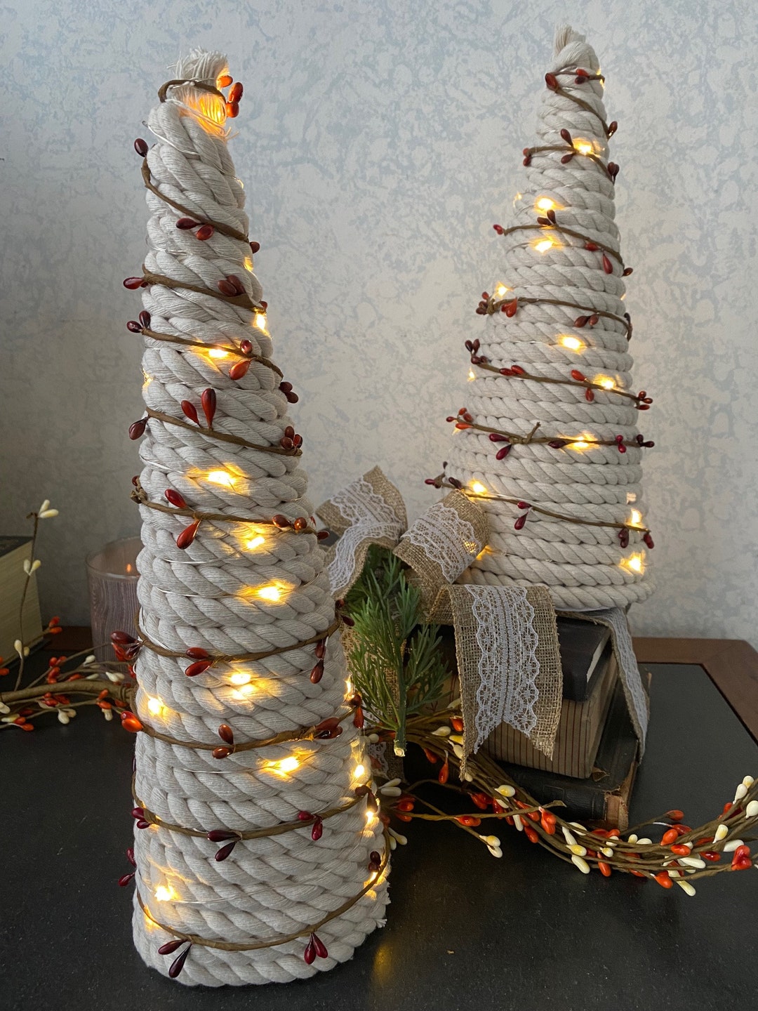 Nautical Rope Cone Trees - Coastal Cone Trees -set of 2 Cone Trees ...