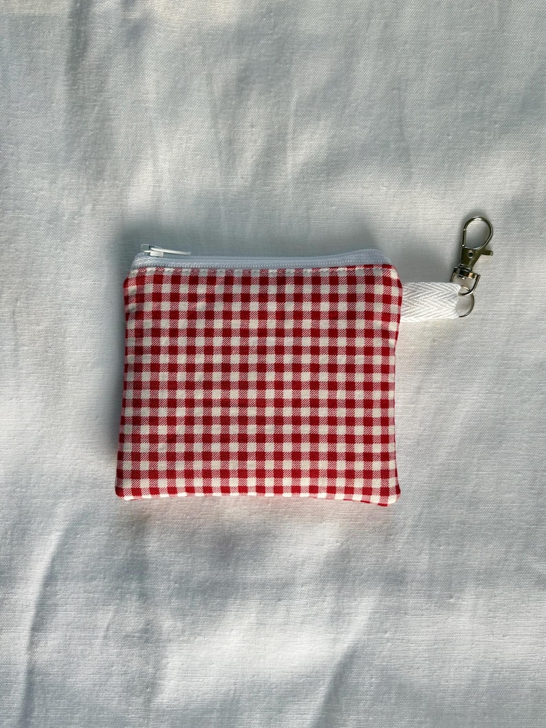 Handmade Keychain Wallet, Gingham and Floral Zipper Pouch, Small Bags ...