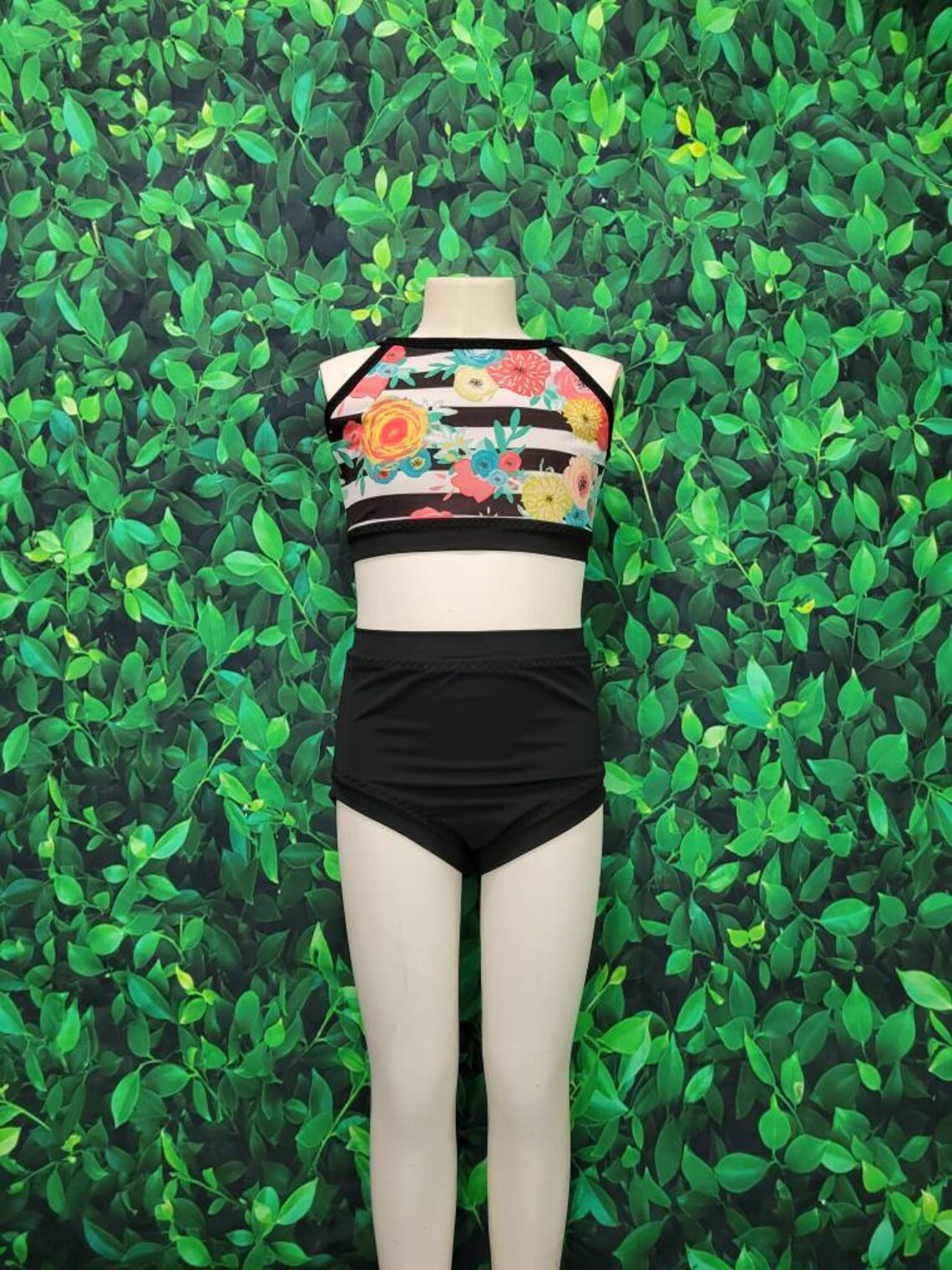 Striped Floral Crop and Brief Dance Set, 2pc Dance Practice Outfit ...