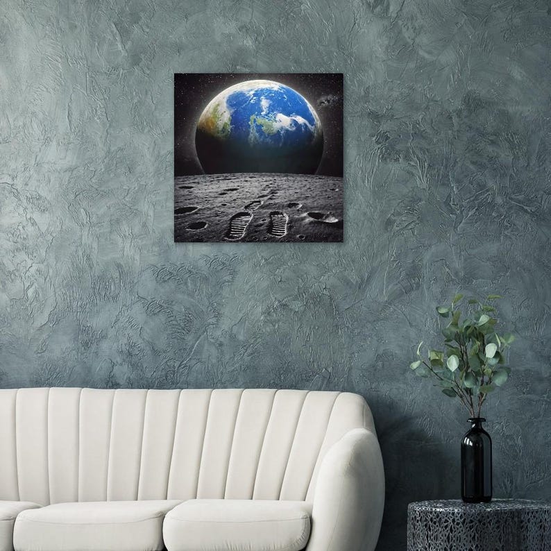 Astronaut Footprints on the Moon Poster Earth Rise From Moon Wall Art ...