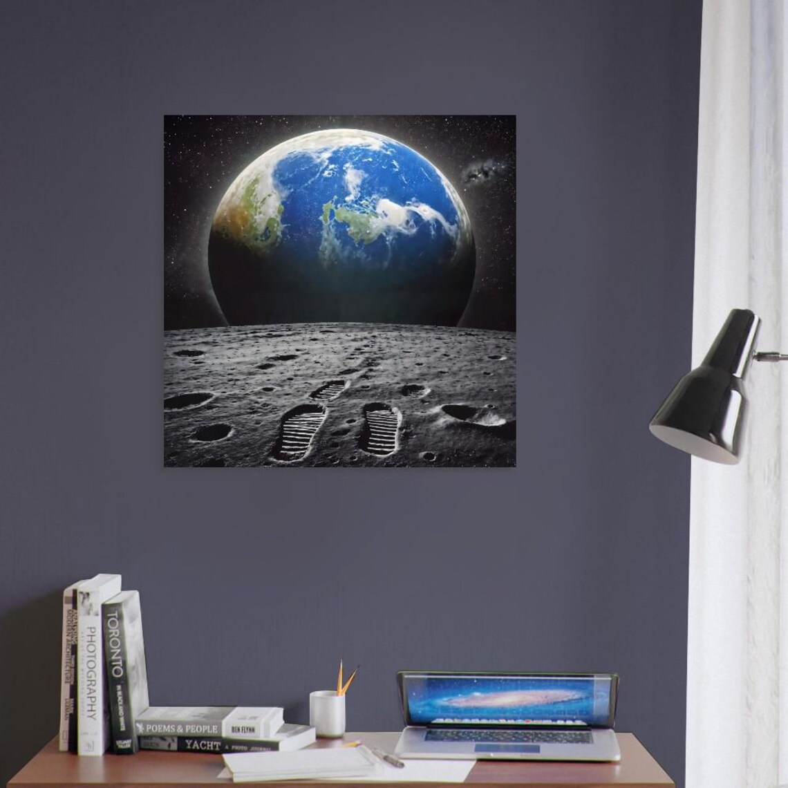 Astronaut Footprints on the Moon Poster - Earth Rise From Moon Wall Art ...
