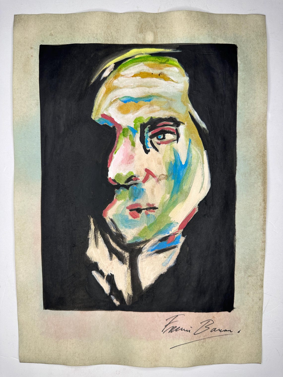 FRANCIS BACON Vintage Handmade Drawing on Old Paper Art Painting Signed ...