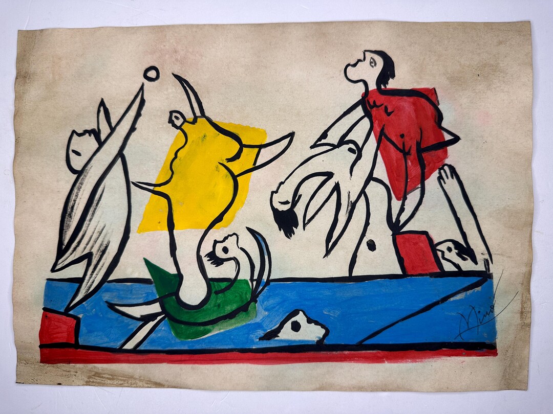 JOAN MIRO Vintage Handmade Drawing on Old Paper Art Painting Signed ...