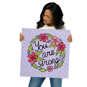 You Are Strong Poster | Motivational Wall Art | Floral Wreath ...