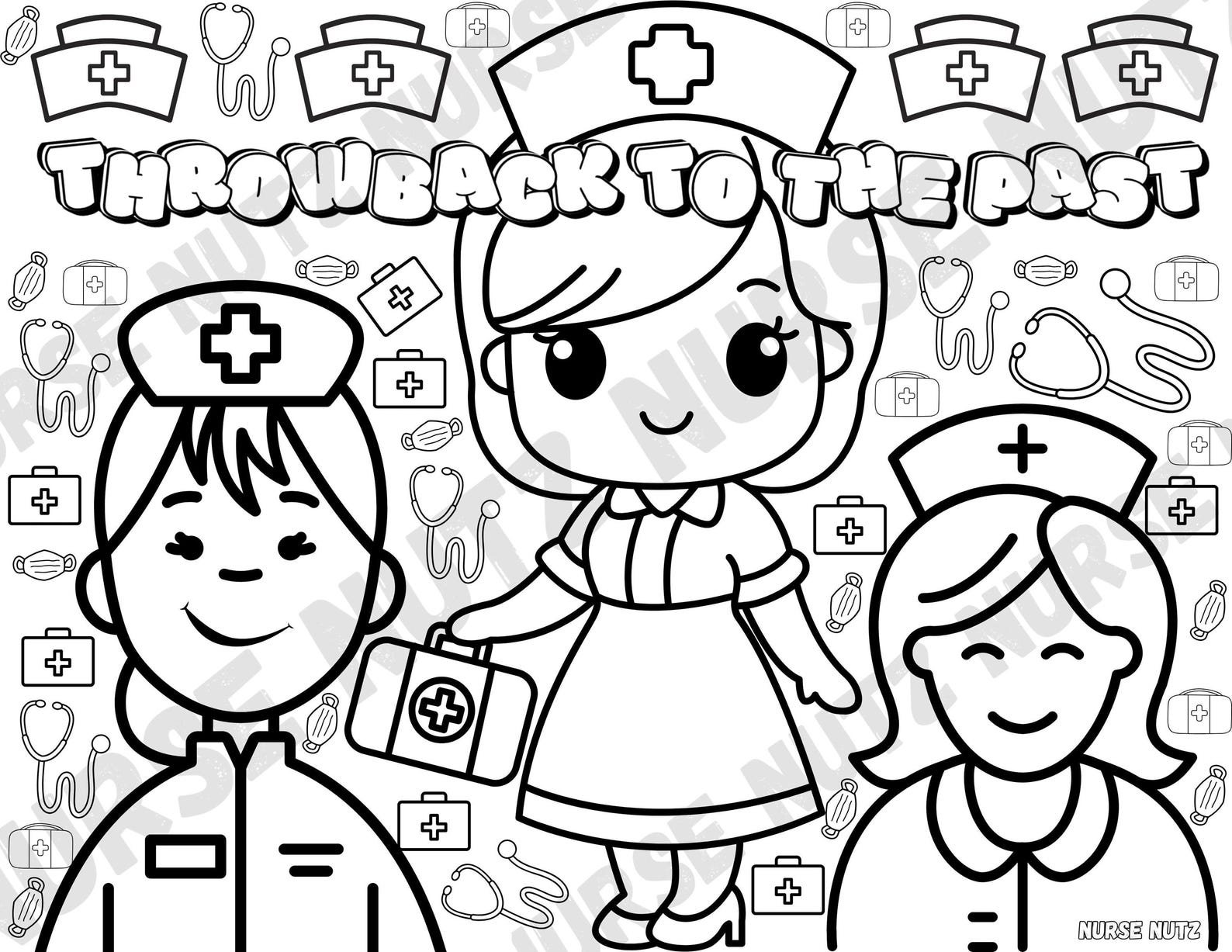 Throwback to the Past - Nurse Coloring Page, Instant Download, Nurse ...