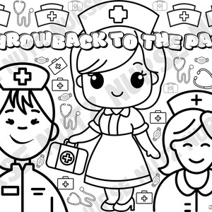 Throwback to the Past - Nurse Coloring Page, Instant Download, Nurse ...