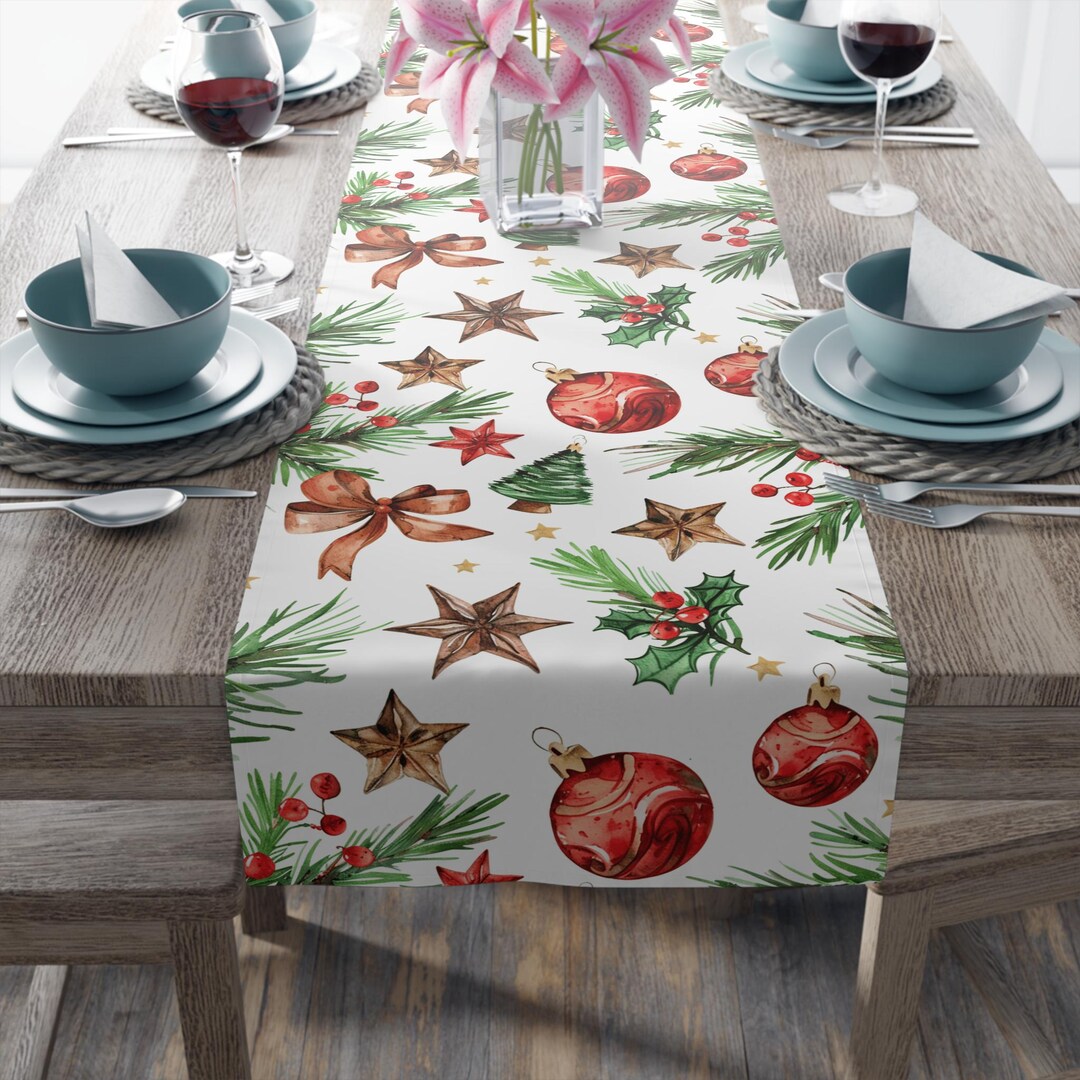 Christmas Table Runner, Holly Table Runner, Christmas Dining Decor ...