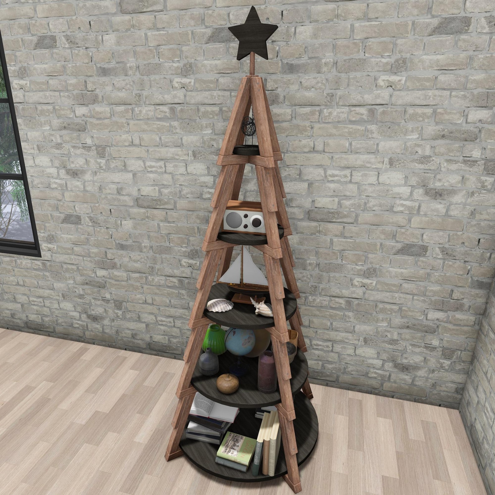 Wooden Christmas Tree Shelf, Decorative Wood Decor, Tree Shaped Shelf ...