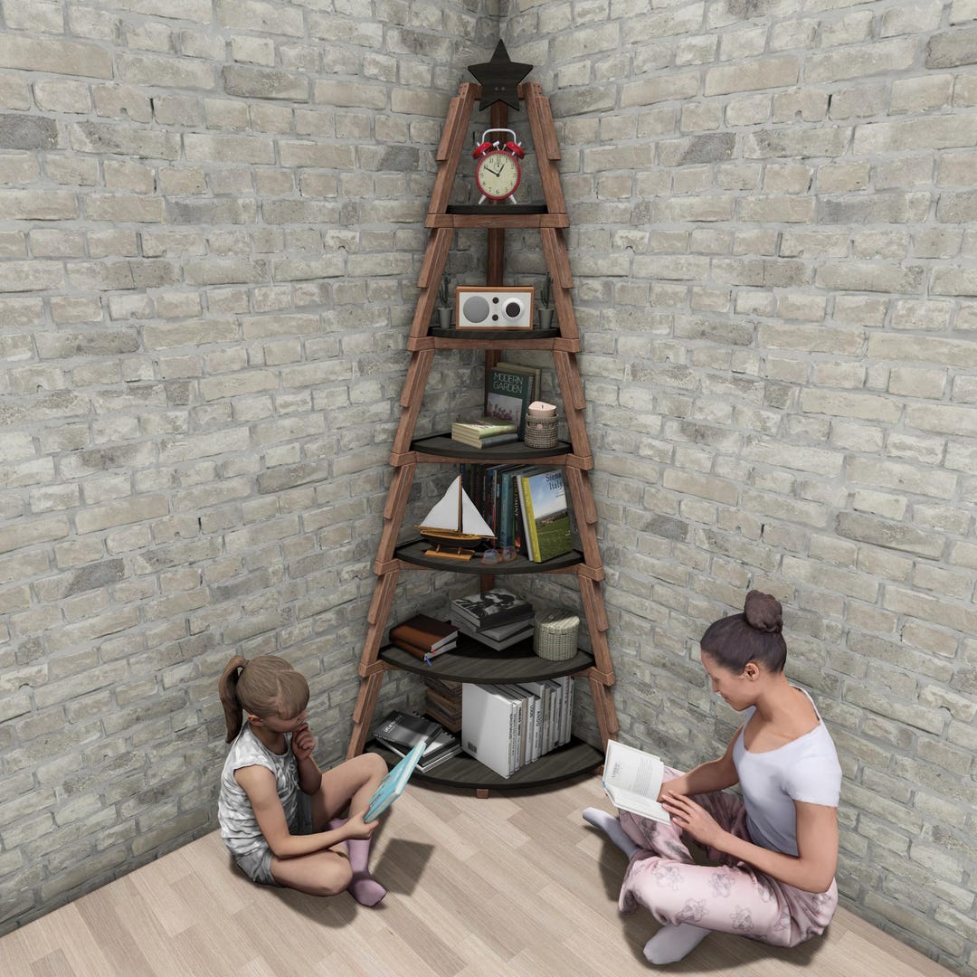 Room Corner Wooden Christmas Tree Shelf, Decorative Wood Decor DIY ...