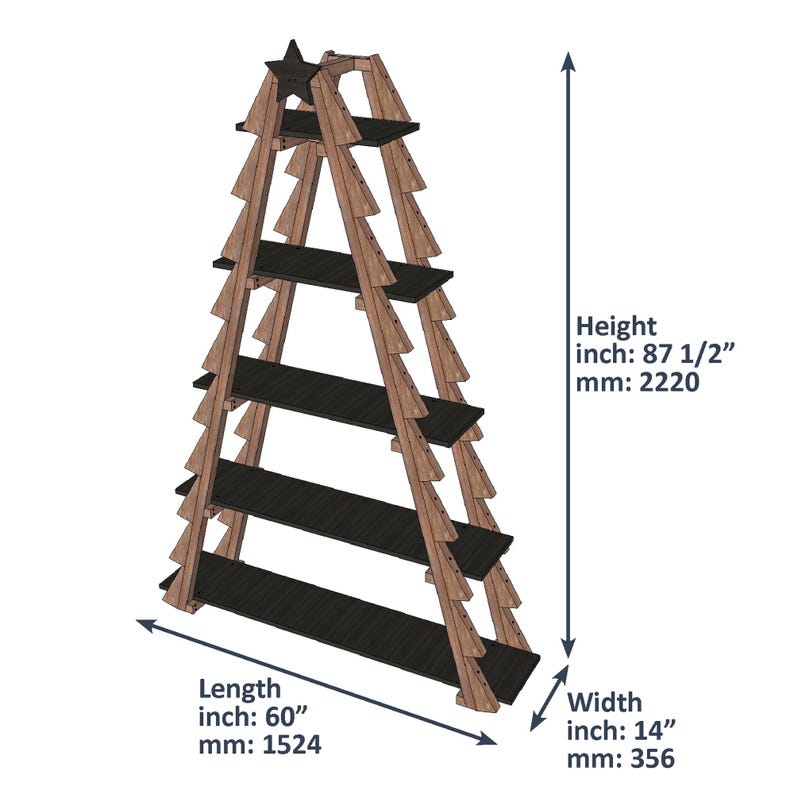 Christmas Tree Bookshelf DIY Plan, 5-tier Christmas Decor Shelf, Wooden ...