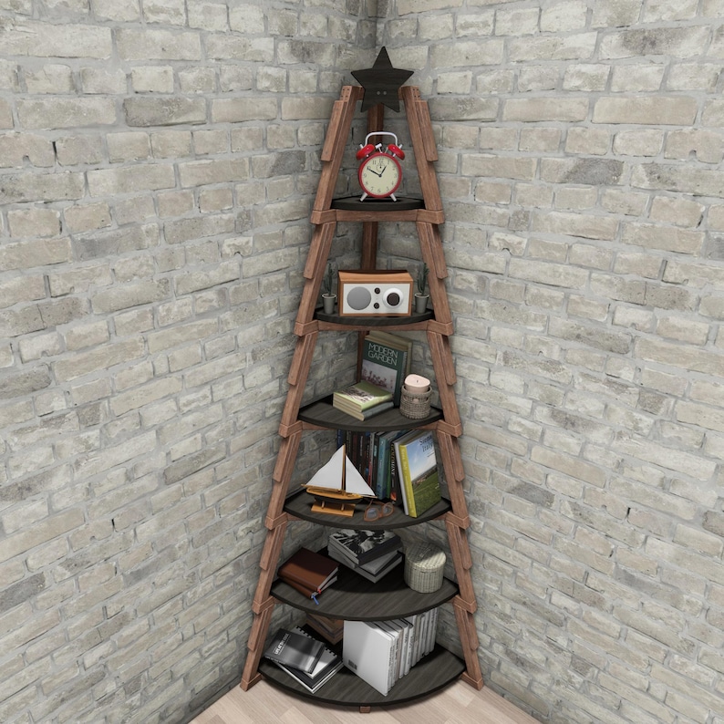 Room Corner Wooden Christmas Tree Shelf, Decorative Wood Decor DIY ...