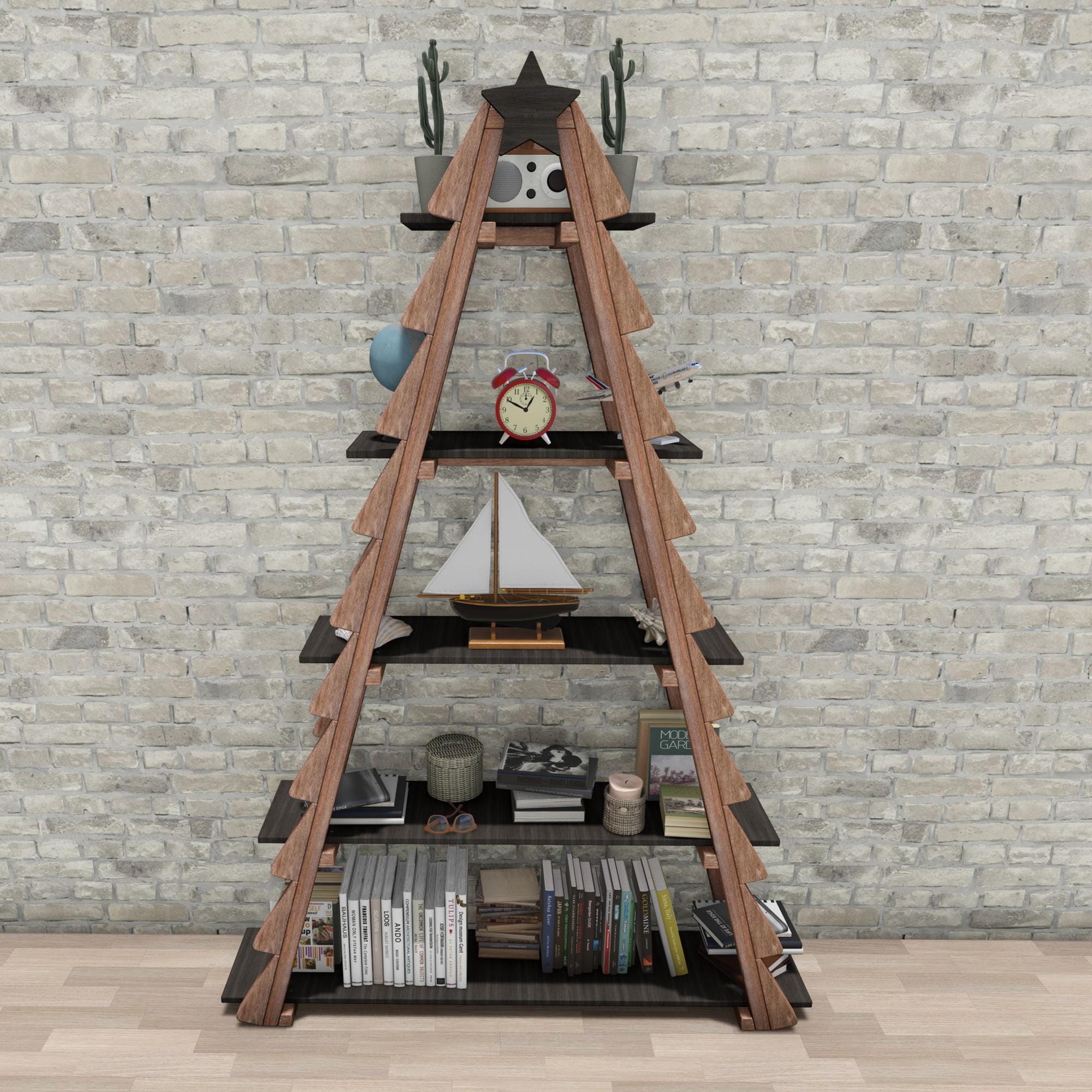 Christmas Tree Bookshelf DIY Plan, 5-tier Christmas Decor Shelf, Wooden ...