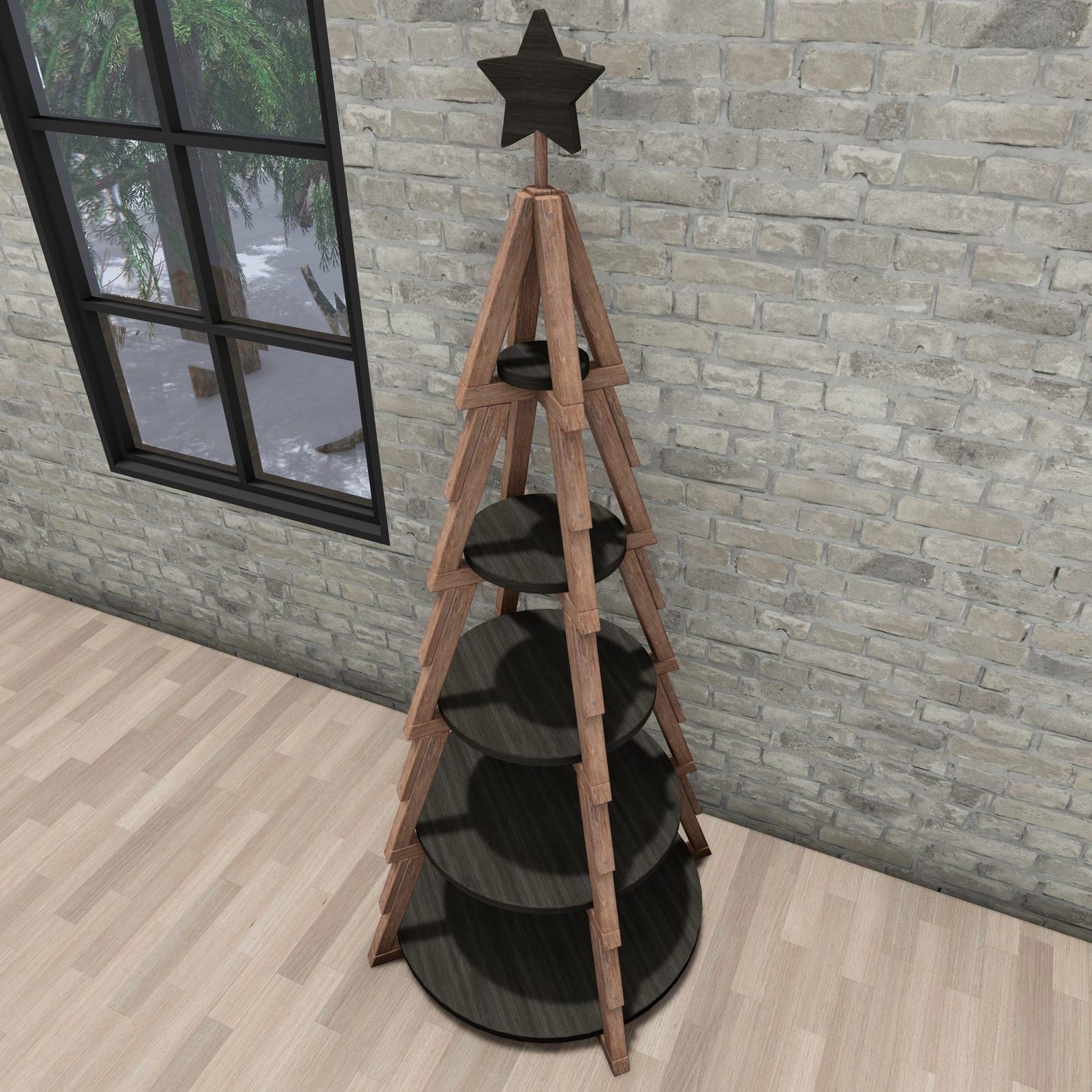 Wooden Christmas Tree Shelf, Decorative Wood Decor, Tree Shaped Shelf ...