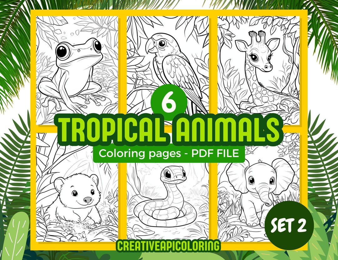 Tropical Animals Collection Coloring Book SET 2 by Creativeapicoloring ...