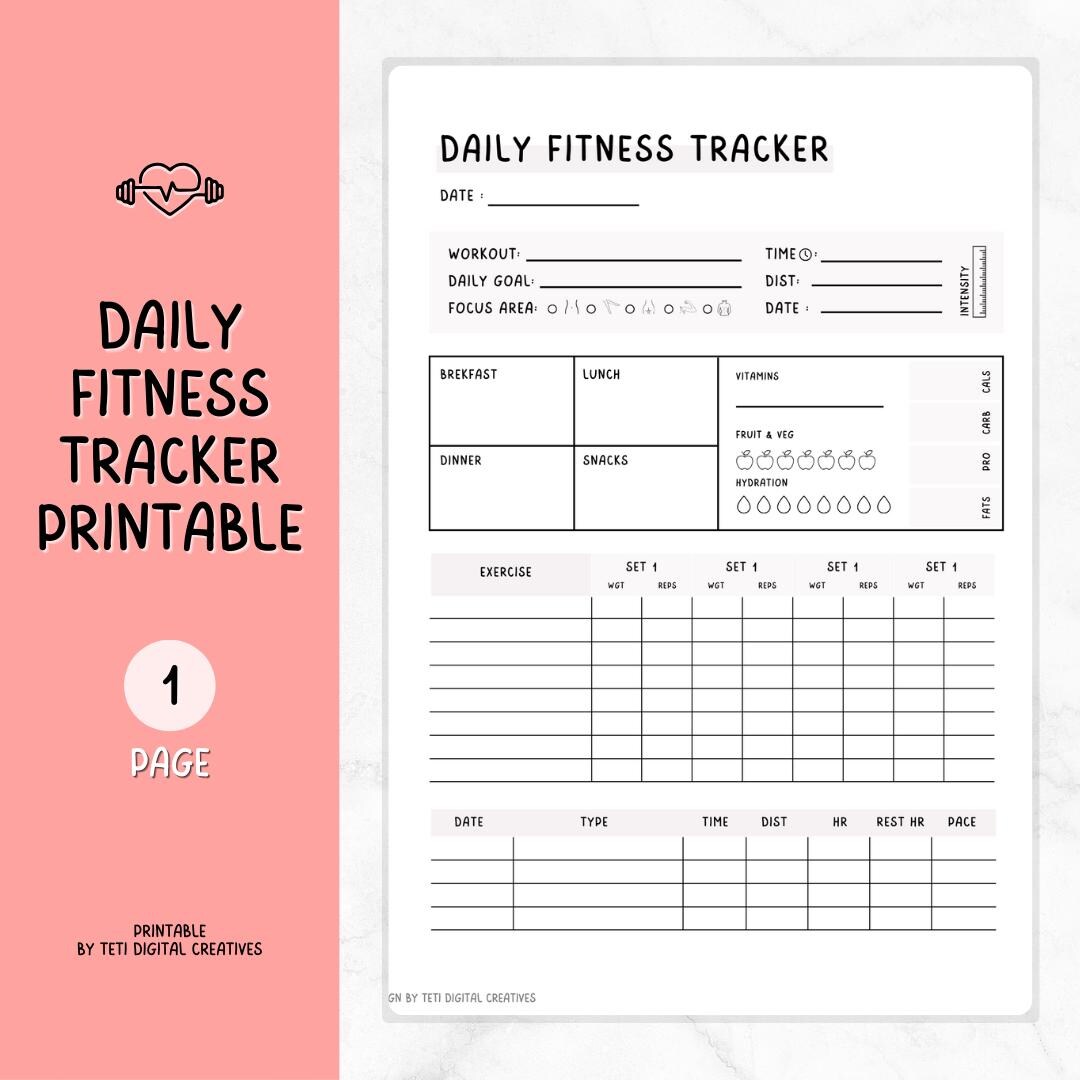 Printable Daily Tracker, Daily Fitness Tracker, One Page Tracker ...