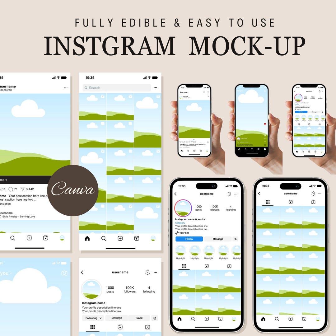 Editable Instagram Profile Mockup, Canva Templates, Social Media ...
