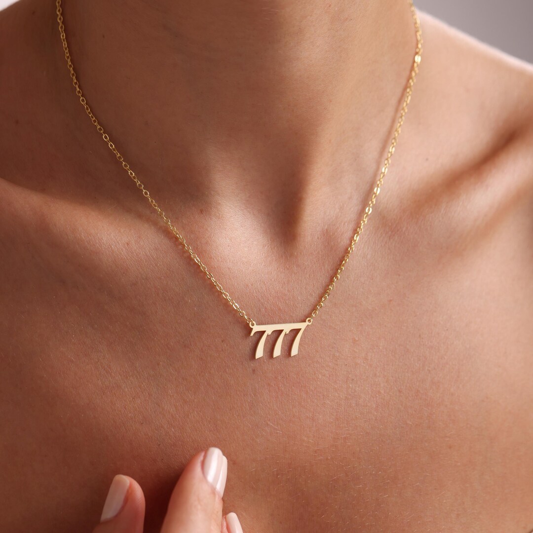 Gold Angel Number Necklace, Angel Number Charm, 777 Necklace, 444 ...