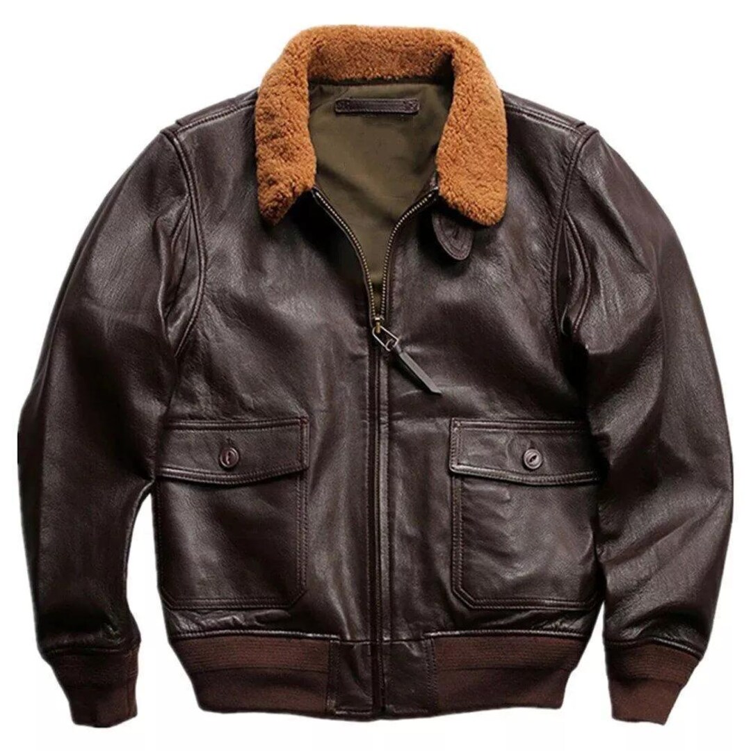 Men's Aviator Navy G-1 Jacket Genuine Sheepskin Real Leather Jacket ...
